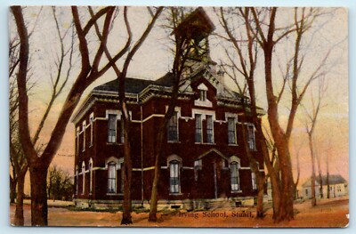 POSTCARD Stuart Iowa Irving School 1909 Bell Tower Trees | eBay