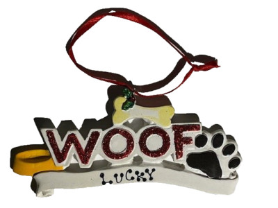 Dog “Woof” Christmas Tree Ornament Personalized " Lucky" Holiday ...