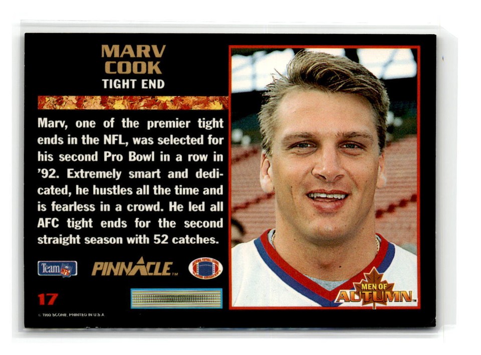 1993-Score Pinnacle Men of Autumn-#17-Marv Cook -New England Patriots ...