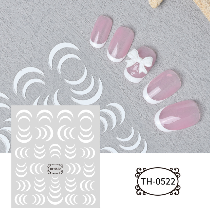 French Tips Nail Sticker White Stripes Wave Self-Adhesive Decals for ...