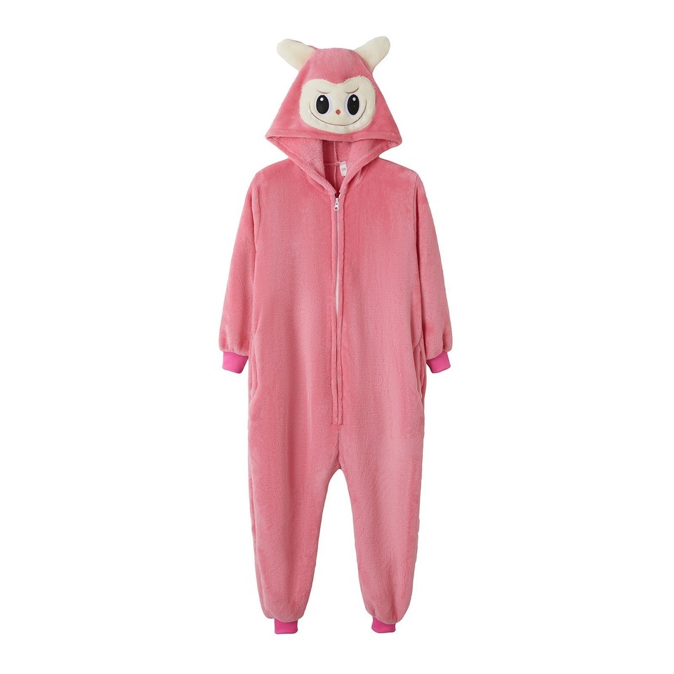 2026:Halloween Adult/Kid Cartoon Labubu Jumpsuit Flannel Pajamas ...