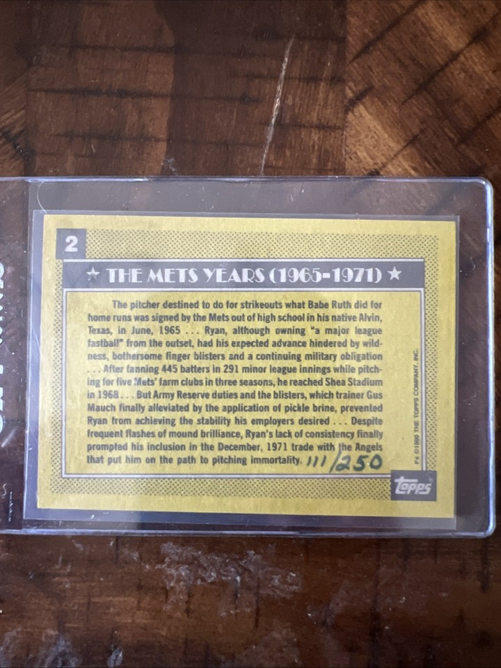 1990 Topps Nolan Ryan Autographed Card #2 HOF Inductee, 5000 Strikeouts ...