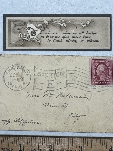 1910 Christmas Greeting Card & Envelope Cincinnati OH 2c Red Washington ...
