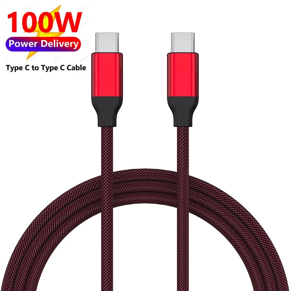 Type C to Type C Cable PD 100W Fast Charger Long Braided Alloy USB-C ...