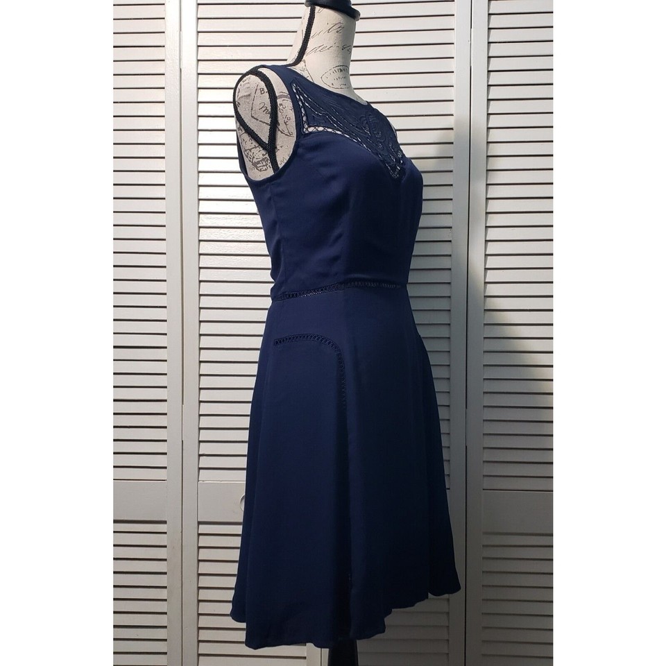 Naf Naf Sleeveless Dress Women's Size 38 (S) Navy Blue Applique Fit ...