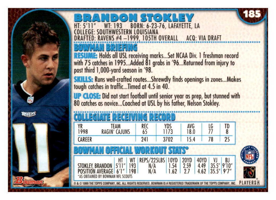 1999 Bowman Brandon Stokley RC 185 | eBay