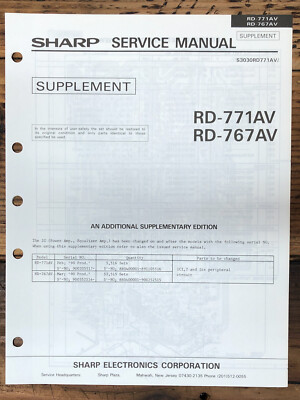 Sharp RD-771AV RD-767AV Cassette Service Manual *Original* | eBay