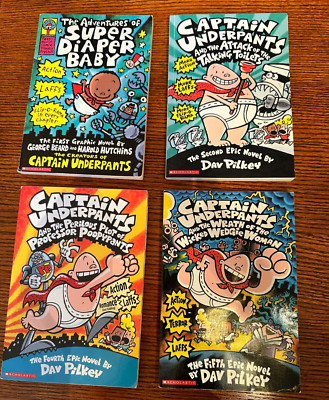 LOT of 4 Captain Underpants and Super Diaper Baby - Paperback - Gently ...