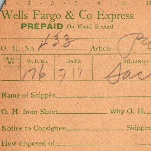 1918 Wells Fargo & Co Express - Manila "Prepaid - On Hand Record" Card ...