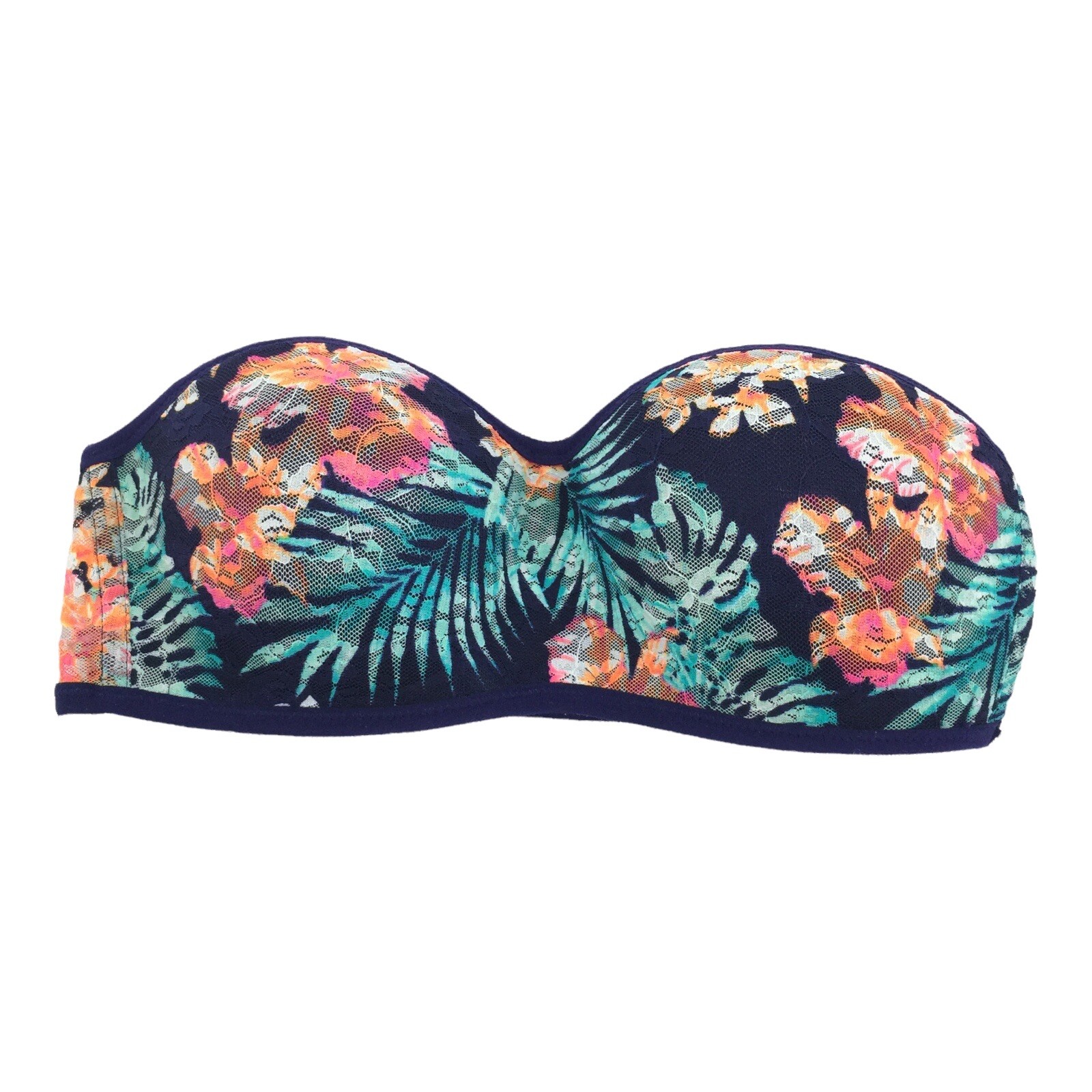 Pink Victorias Secret Lace Bandeau Strapless Bra Medium Tropical Navy ...