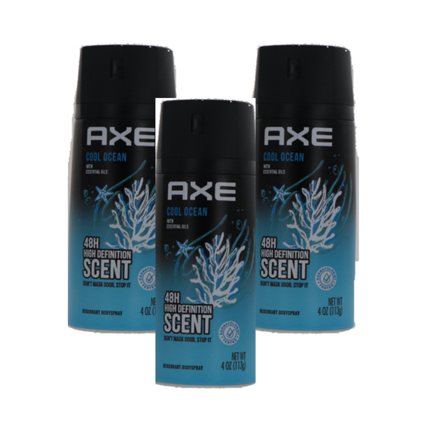 Axe Cool Ocean Deodorant Body Spray 48 Hours Fresh Pack Of 3 - 4oz Each ...