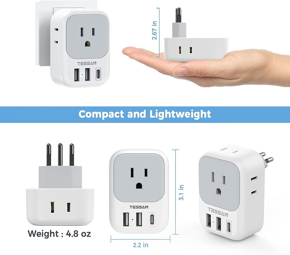 Brazil Power Plug Adapter 4 Outlet 3 USB Type N Portable for US to ...