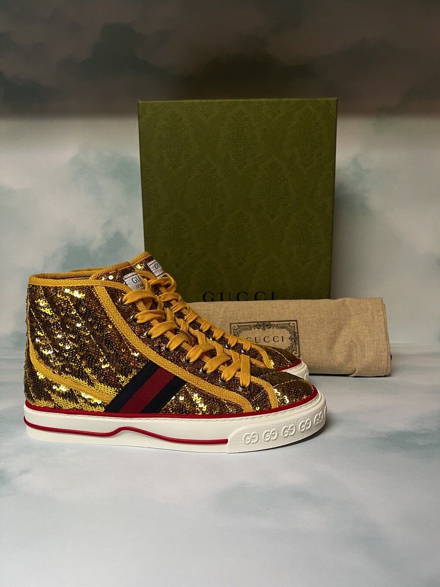 Gucci Tennis 1977 High Top Sequin Sneaker Gold Yellow Sz Gucci Tennis 1977 High Top Sequin Sneaker Gold Yellow Sz