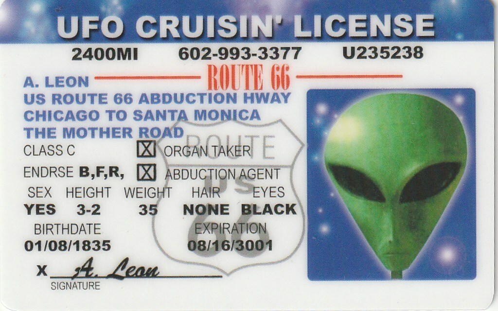 UFO Crusin License - Get your Kicks on Route RT 66 Alien Drivers ...