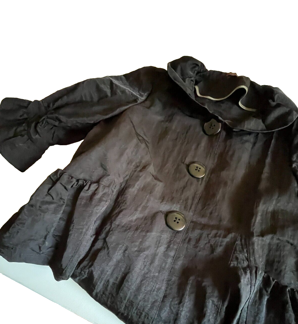 Design Today's Black Nylon Taffeta Ruffled Collar Jacket Coat XL 1X | eBay