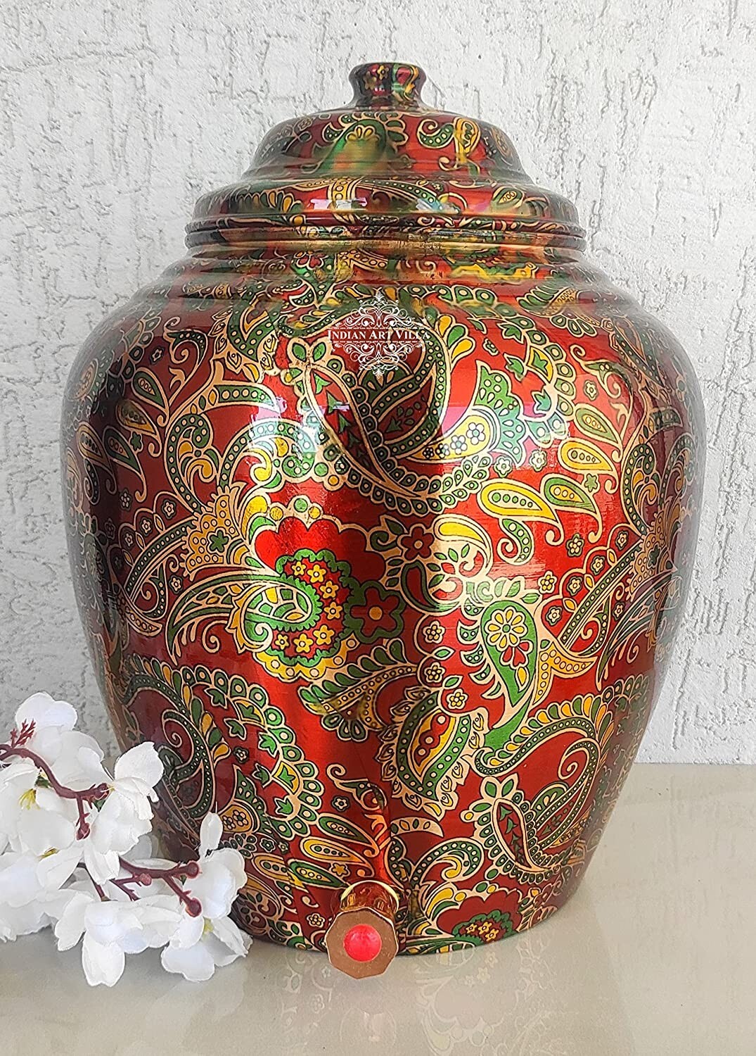 Copper Water Dispenser Matka printed Container Pot Healthy Storage ...