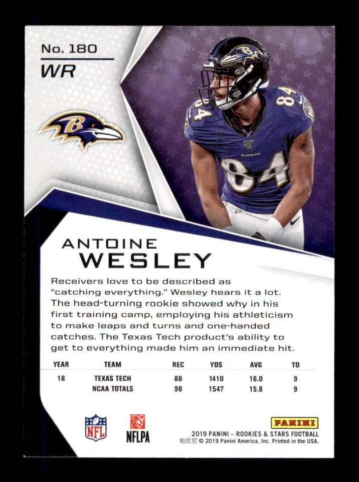 2019 Football Panini Playoff Antoine Wesley Baltimore Ravens #180 RC | eBay