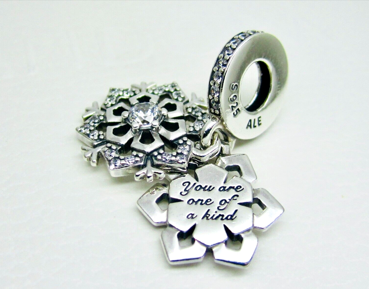 Authentic Pandora #792355C01 Sparkling Snowflake Double Dangle Charm | eBay