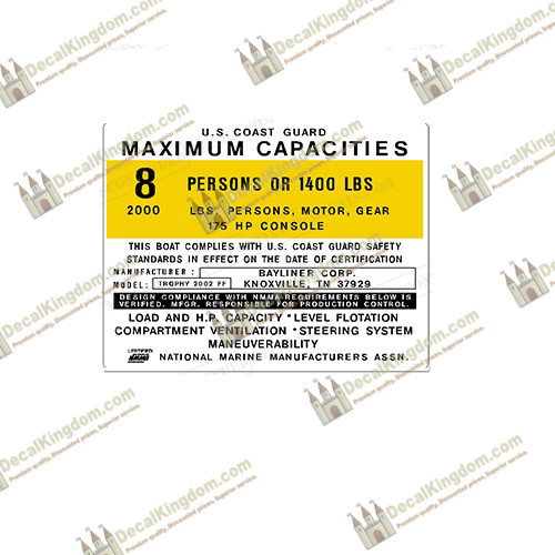 Bayliner Capacity Plate Decals Boat Maximum Occupancy [Multiple ...