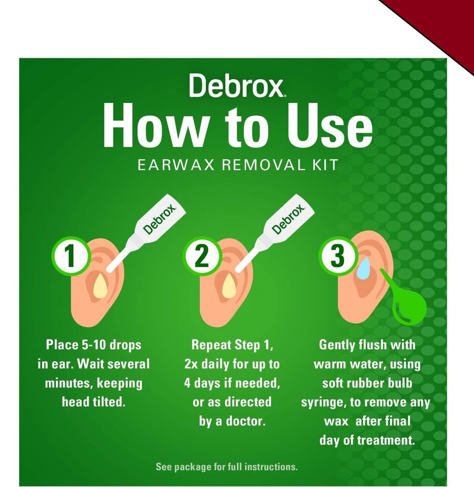 DEBROX EARWAX REMOVAL KIT , Includes Ear Drops & Bulb Ear Syringe 0.5 ...