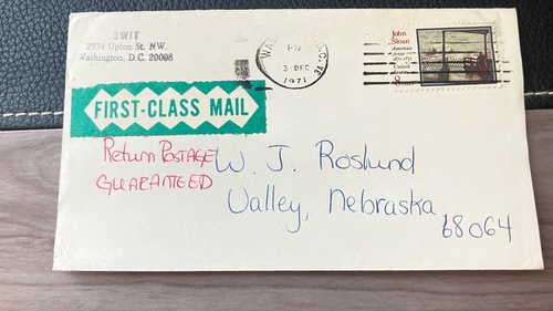 1971 cover with first class mail etiquette, Washington DC to Nebraska ...