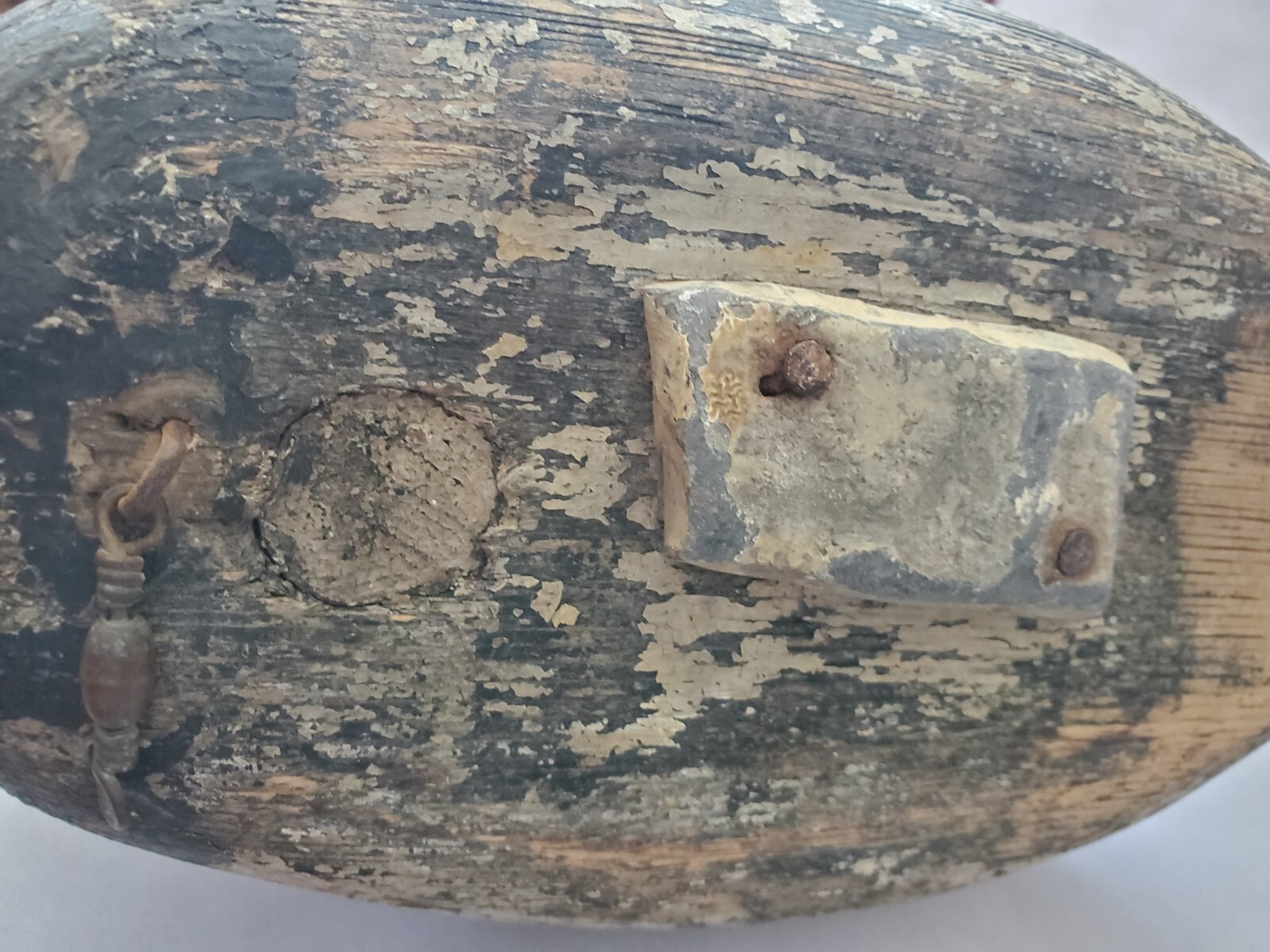 Handcarved Primative Weathered Wooden Duck Decoy, Lead On Bottom, Beak ...