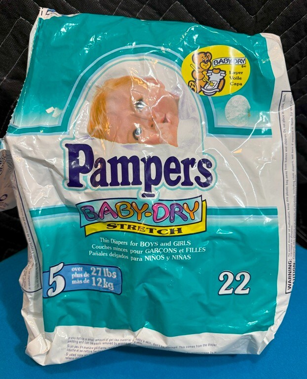 (4) 1997 Vintage Pampers BABY-DRY STRETCH PLASTIC Diapers Size 5 w/Open ...