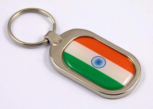India Flag Key Chain metal chrome plated keychain key fob keyfob Indian ...