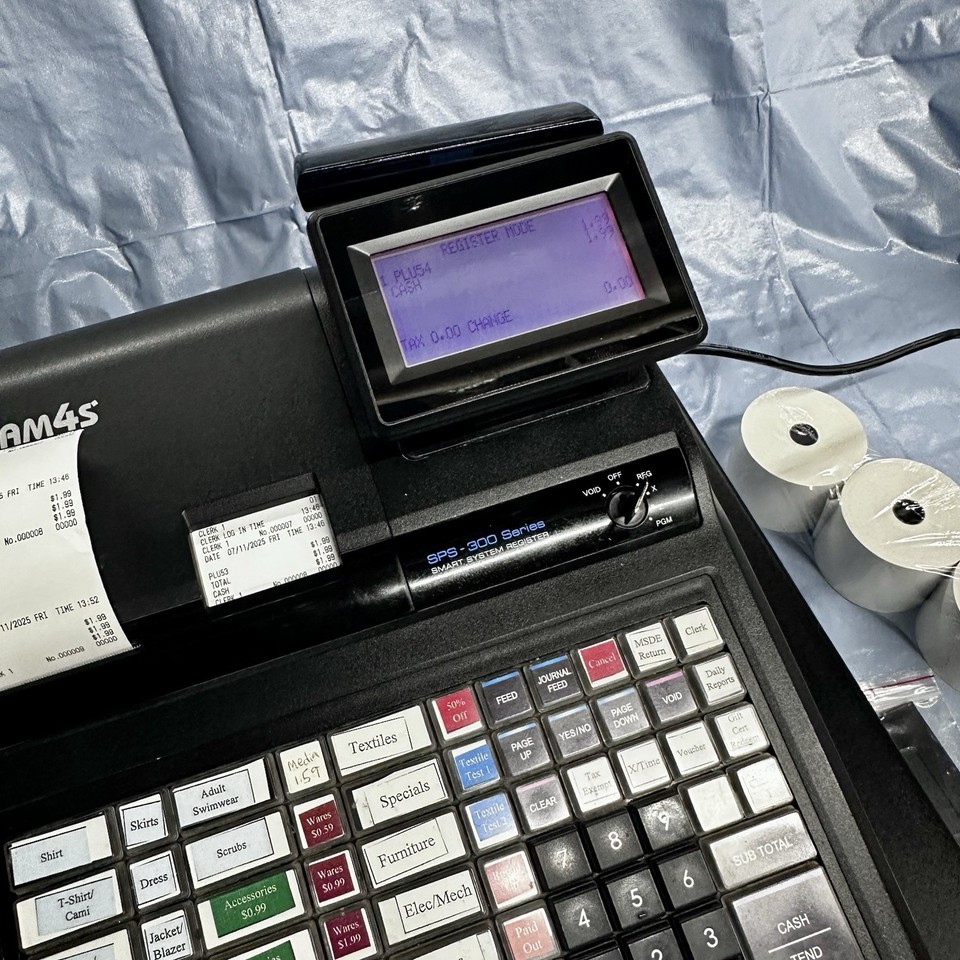 SAM4S SPS-300 Series SPS-345 Retail Cash Register + Keys & Thermal ...