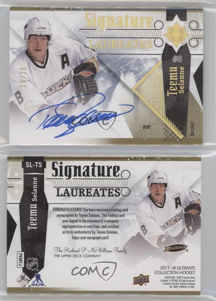2017 Ultimate Collection Signature Laureates 20/25 Teemu Selanne Auto ...