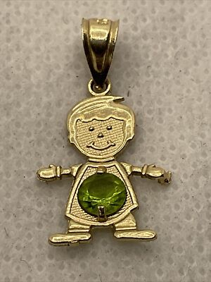 Solid 14K Yellow Gold Green Peridot BIRTHSTONE BABIES BOY Charm Pendant ...