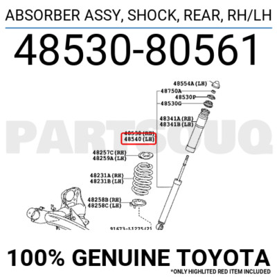 4853080561 Genuine Toyota ABSORBER ASSY, SHOCK, REAR, RH/LH 48530-80561 ...