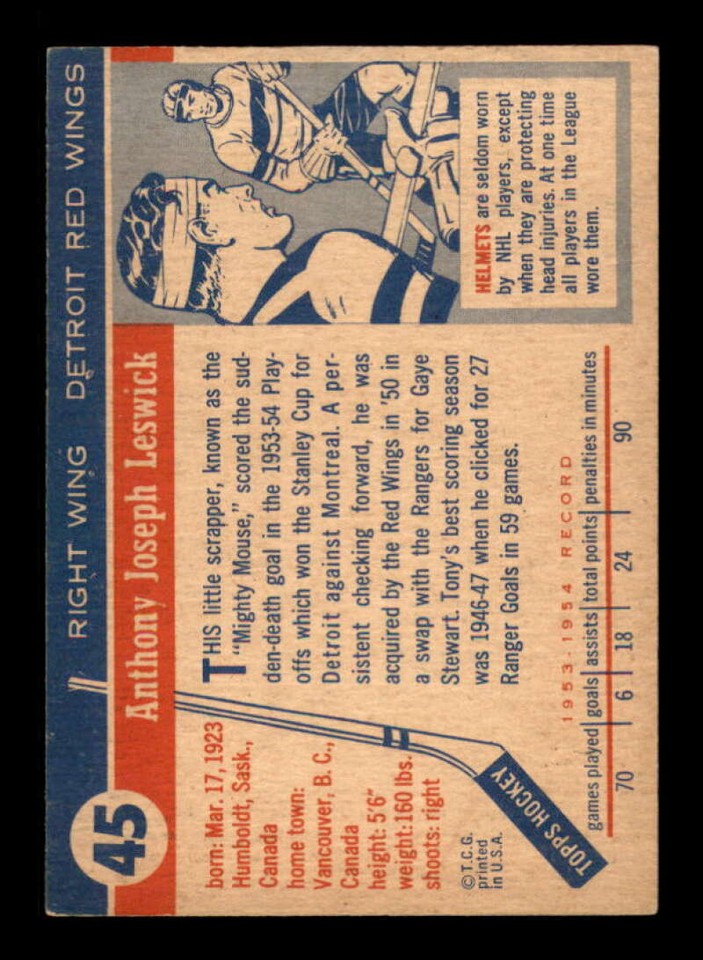 1954-55 Topps #45 Tony Leswick EXMT/EXMT+ Red Wings 557093 | eBay