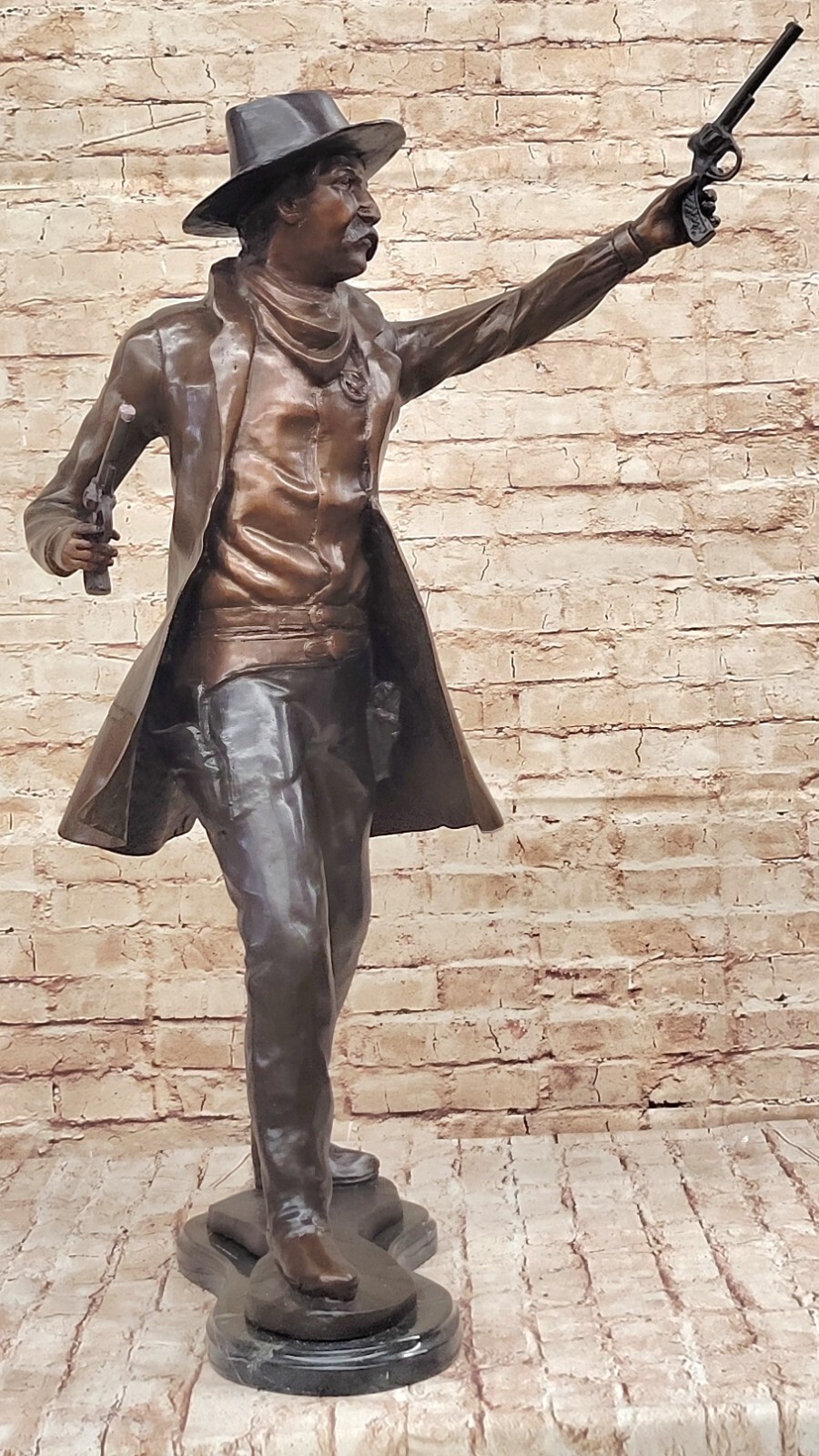 Hand Made Wyatt Earp Bronze Statue by Russell Two Gun Shooter Artwork ...