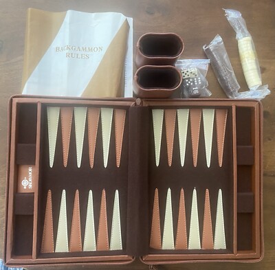 Vintage Skor-Mor Backgammon Game Set In Faux Leather Zip Travel Folding ...