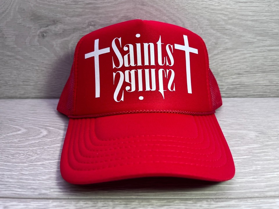 NEW SAINTS HOLY CROSS RED HAT 5 PANEL HIGH CROWN TRUCKER SNAPBACK SAINT ...