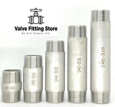 1" inch Long PIPE NIPPLE NPT Stainless Steel 316 ALL Length Barrel ...
