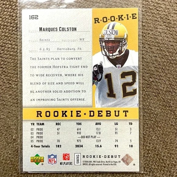 2006 Upper Deck Rookie Debut #162 MARQUES COLSTON RC New Orleans Saints ...