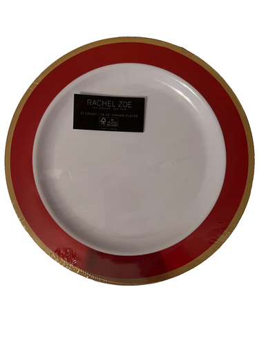 Rachel Zoe CHRISTMAS Holidays Red and Gold 10.25” Disposable Plates (12 ...