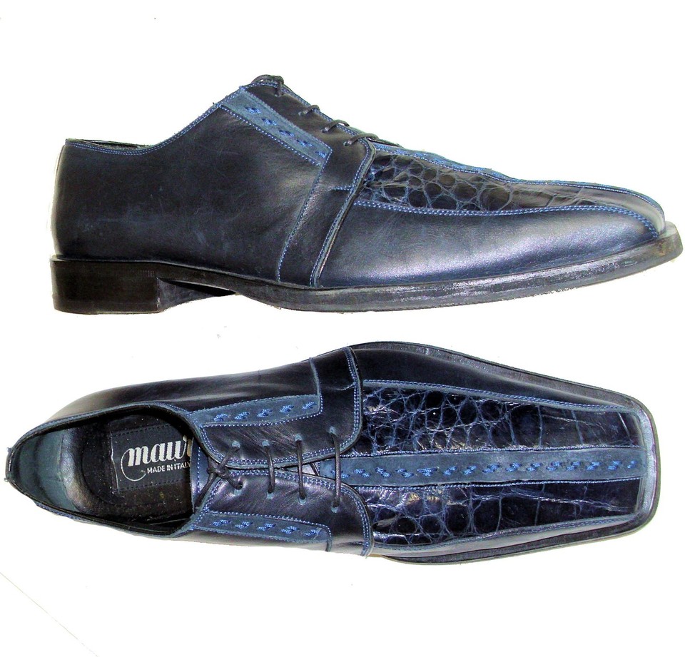 MAURI - ITALY 11 D Wonder Blue ALLIGATOR Exotic Square Split Toe Oxford ...