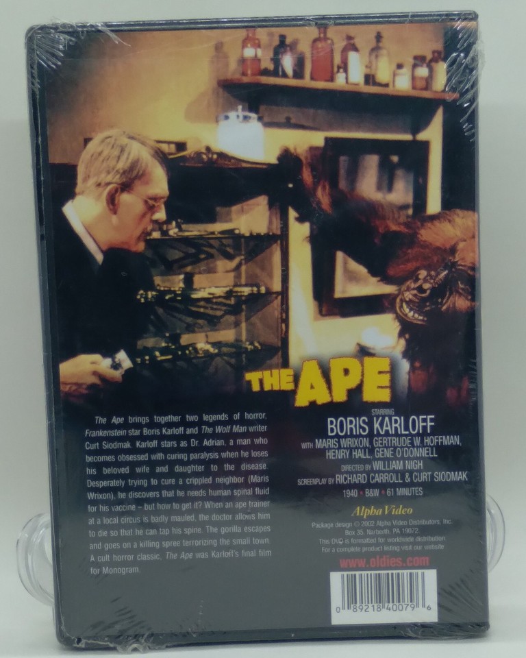 The Ape (DVD, 1940) New & Sealed! Boris Karloff Alpha Video 89218400796 ...