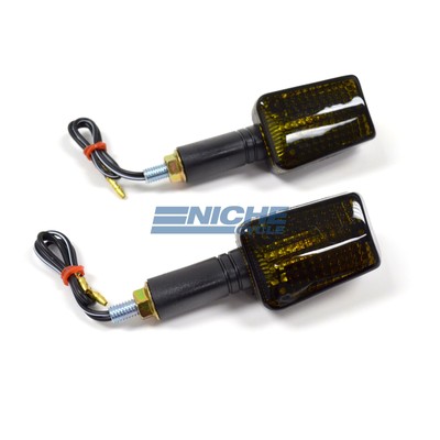 Mini Rectangular Turn Signals Lights 37mm Stem 12 Volt Black Smoked ...