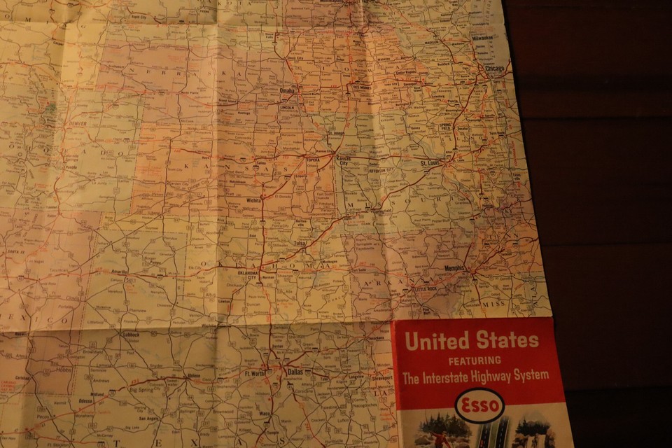 Esso United States Interstate Highway System 1964 25x24 Paper Road Map ...
