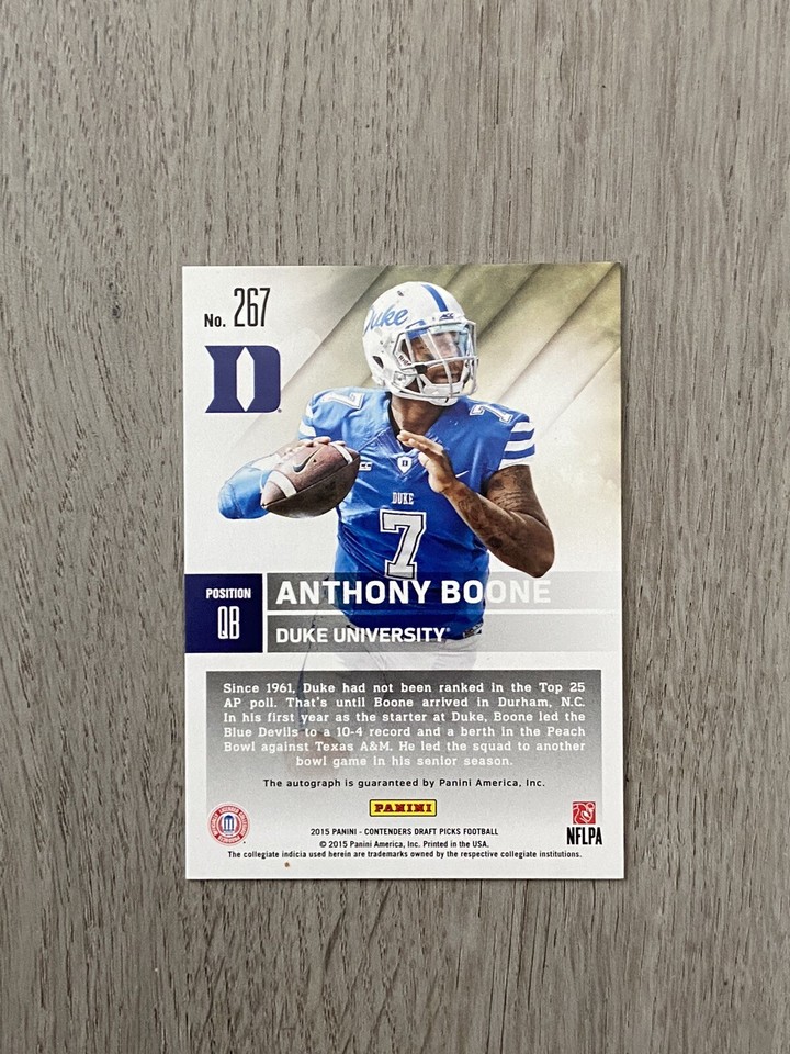 2015 Panini Contenders Draft Picks Autograph | Anthony Boone | #267 ...