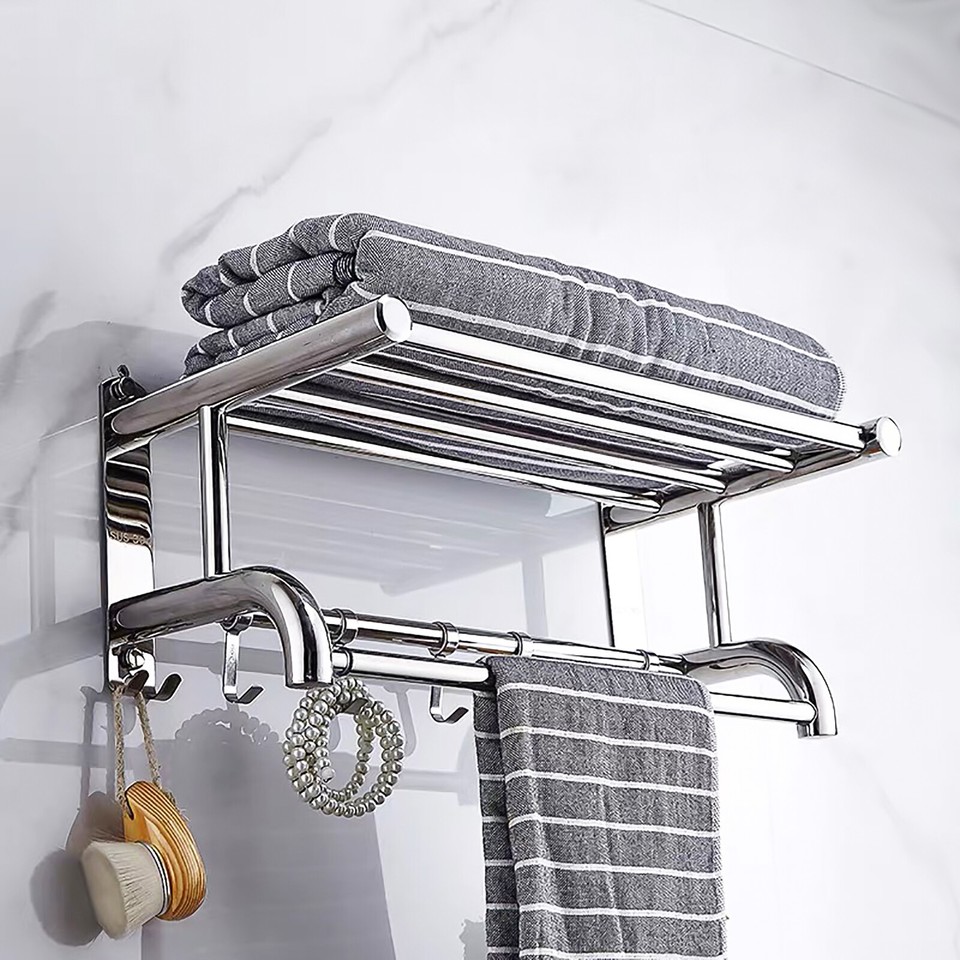 Retractable Towel Rack Bathroom Towel Holder Wall Mounted Towel Shelf ...