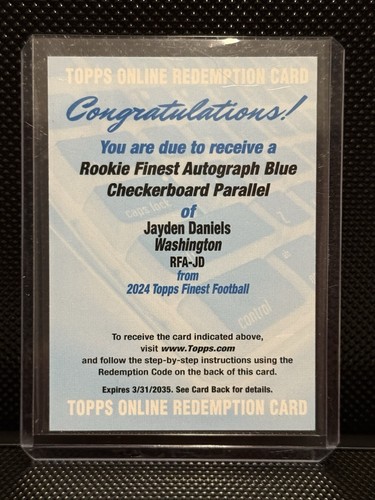 2024 Topps Finest Jayden Daniels Auto Blue Checkerboard /99 Redemption ...