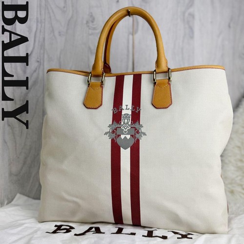 BALLY Logo Stripe Canvas Tote bag From Japan | eBay