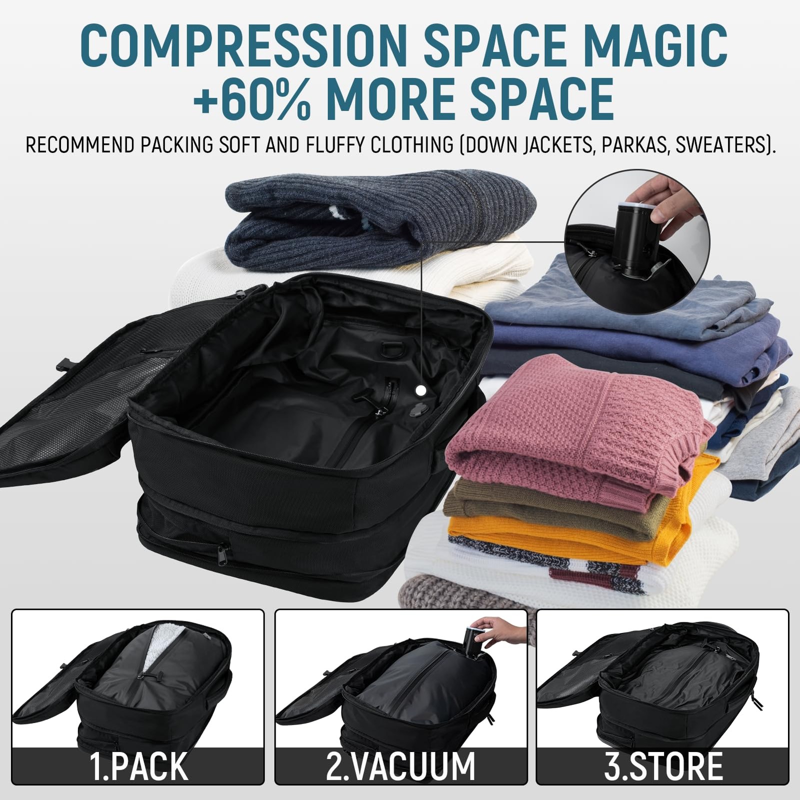 Vacuum Seal Backpack with Pump, Expandable Backpack with Vacuum ...