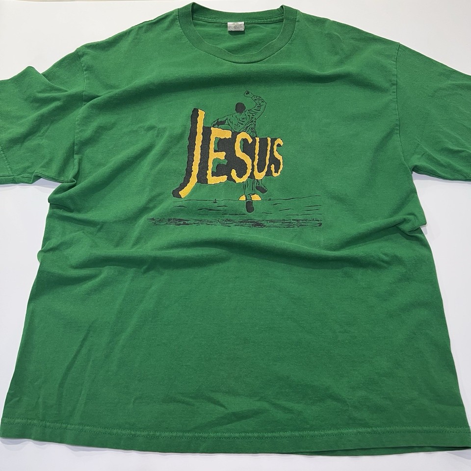 Vintage Jesus Men’s Tee 90s Y2K Big Puff Print XL AAA Green Yellow ...