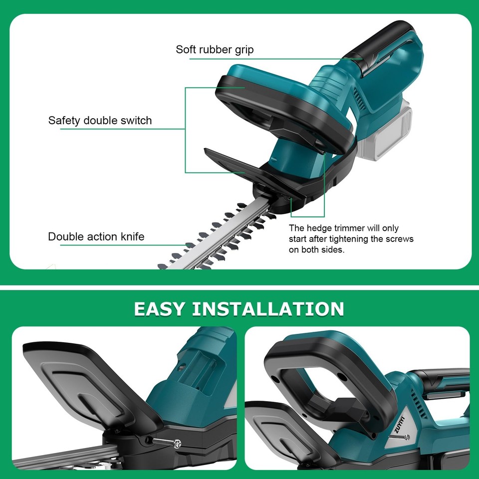 ZUYIYI Cordless Hedge Trimmer for 18V Makita Battery, Electric Bush ...